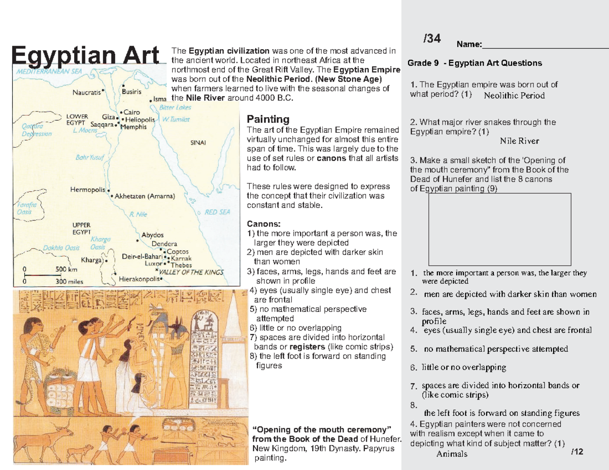 Grade 9 Egyptian Art: Key Concepts & Questions Overview - Studocu
