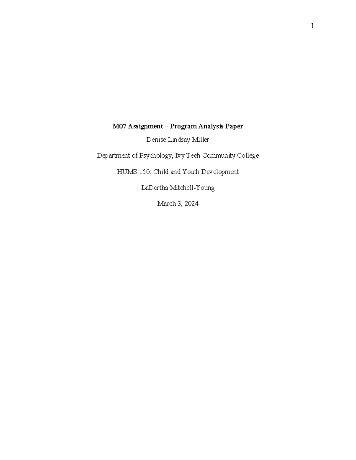 Paper module 7 - Child and Youth Development - M07 Assignment – Program ...