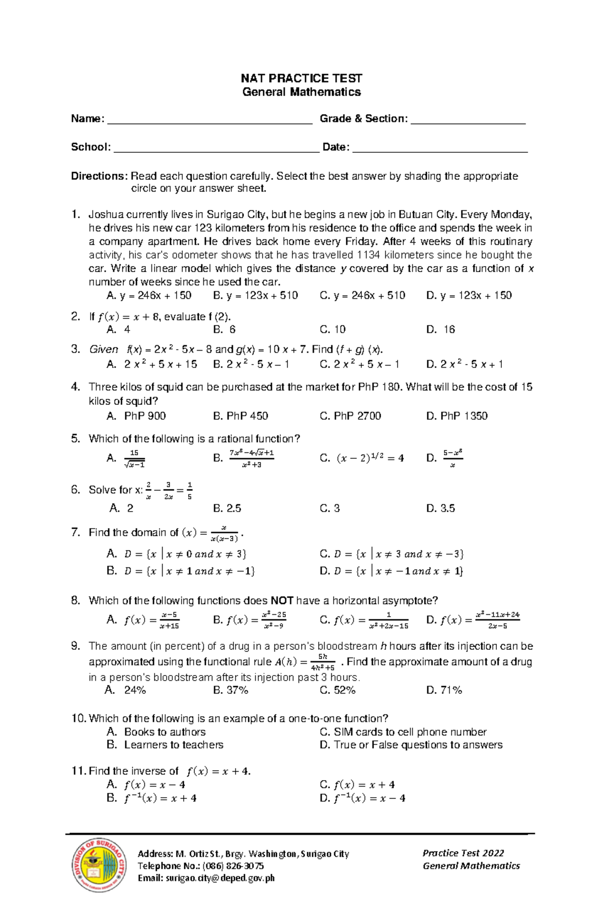 NAT- Reviewer-Gen - NAT Reviewer in Gen Math - Address: M. Ortiz St ...