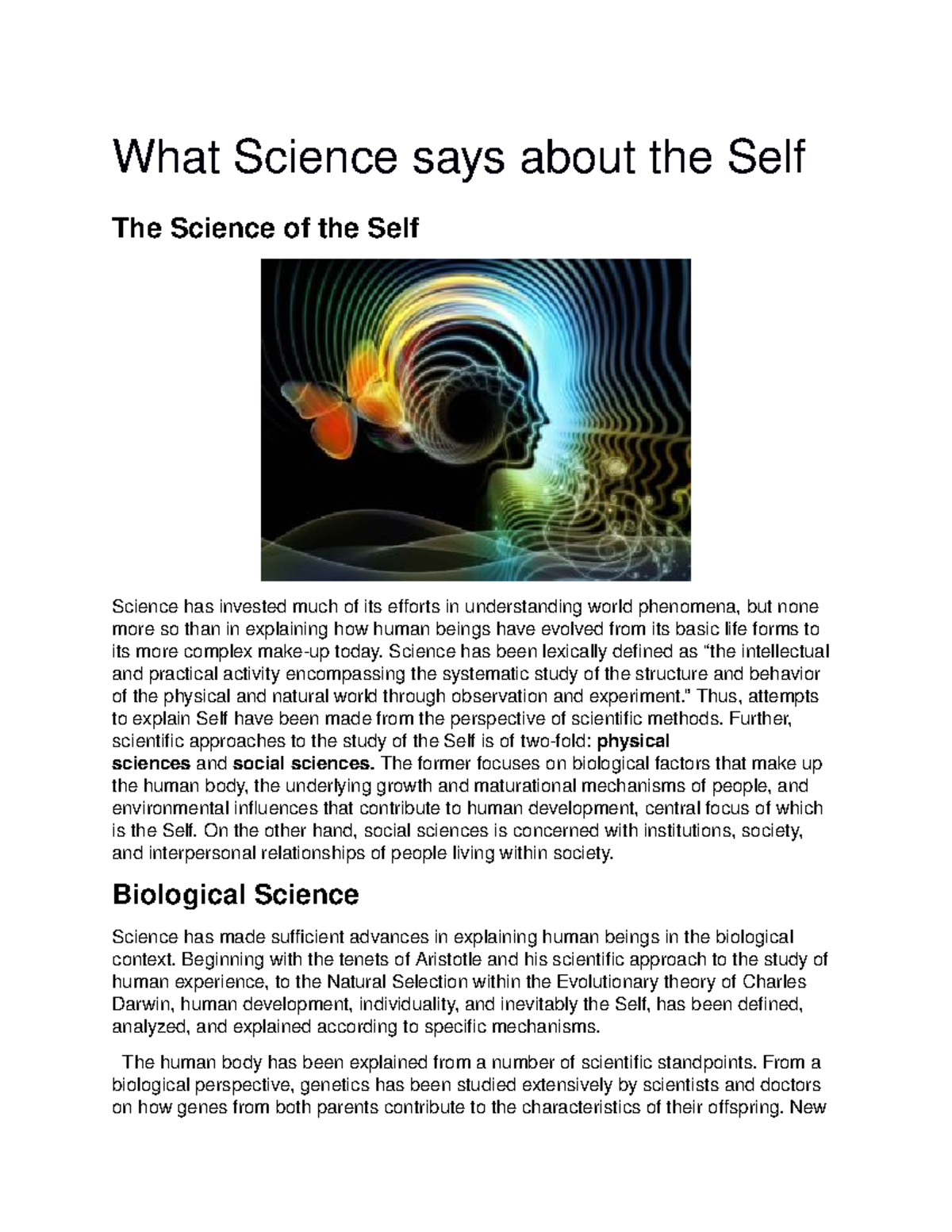 The Science of the Self: Insights from Physical and Social Sciences ...