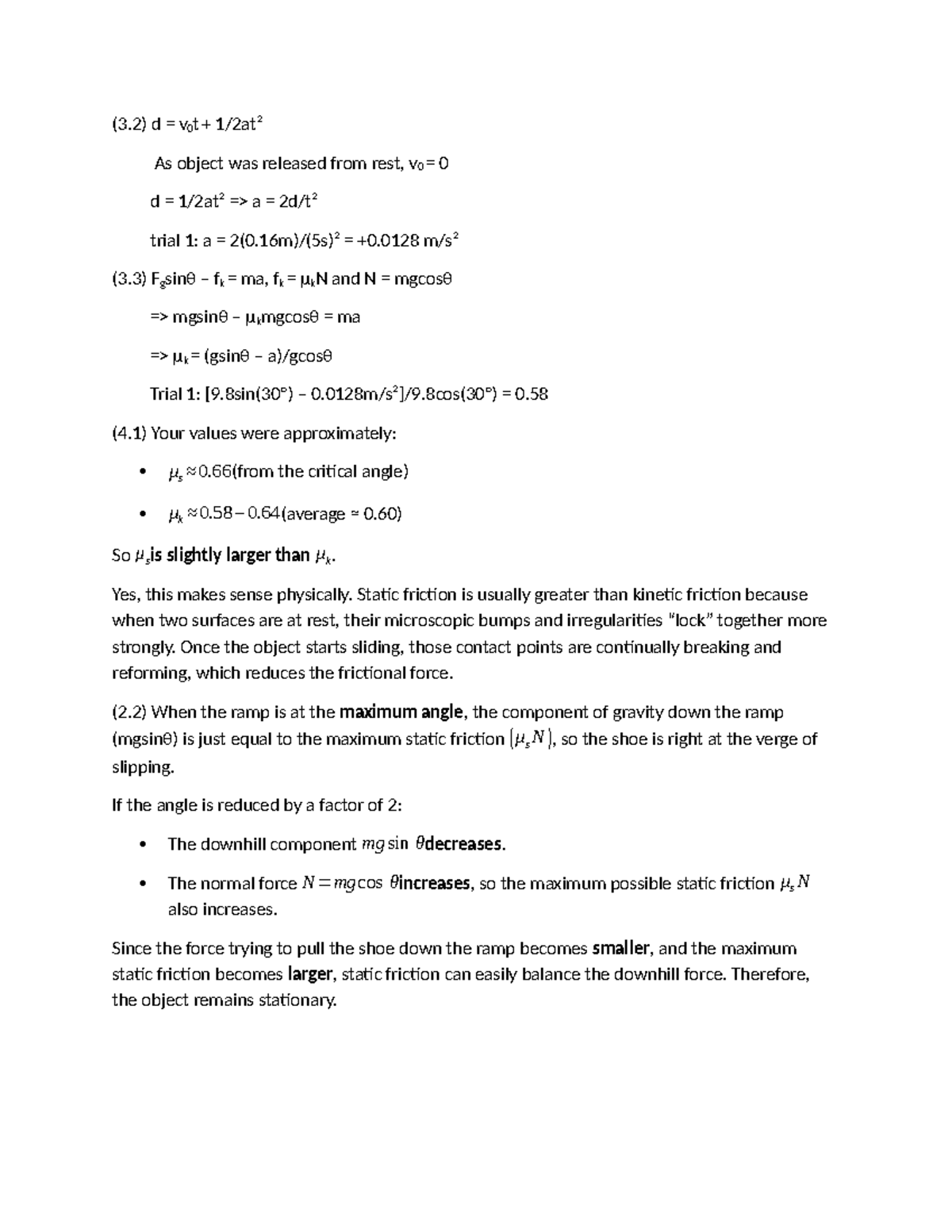 Physics Lab 2: Friction Analysis and Static vs. Kinetic Friction - Studocu