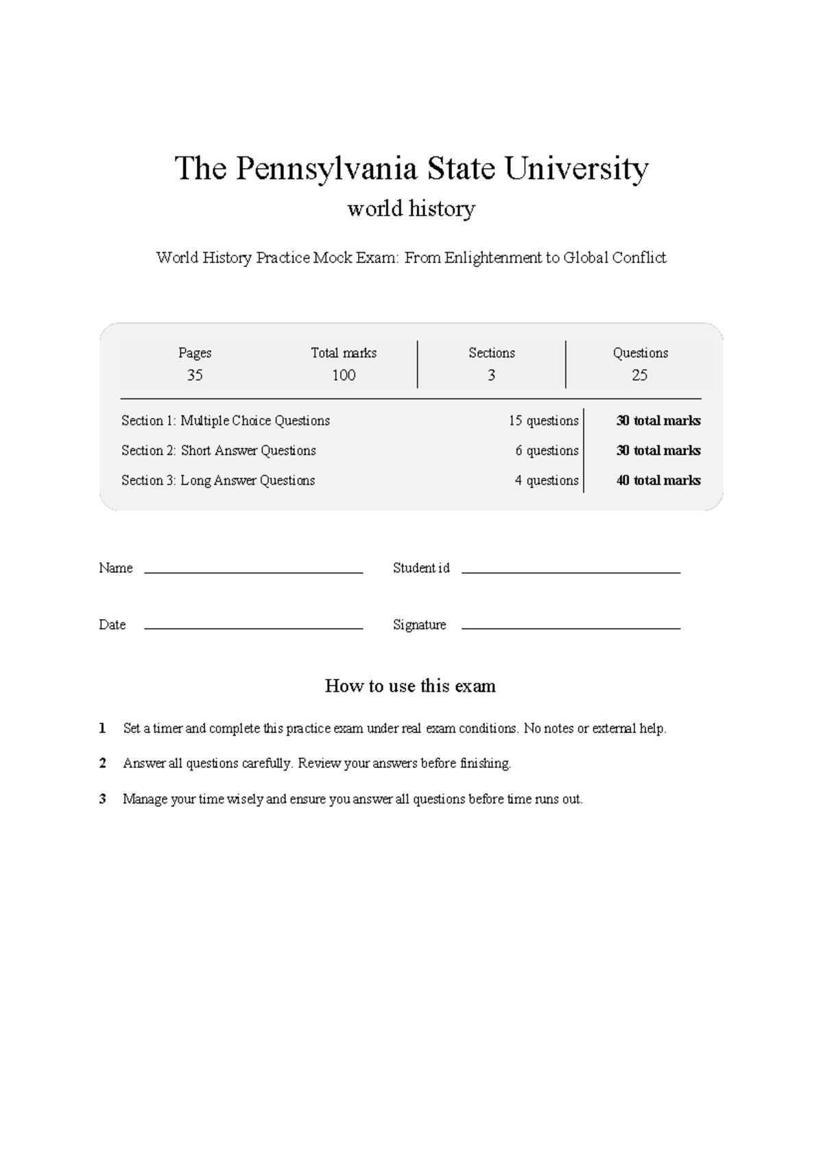 BLaw1232 World History Practice Mock Exam: Enlightenment to Global ...