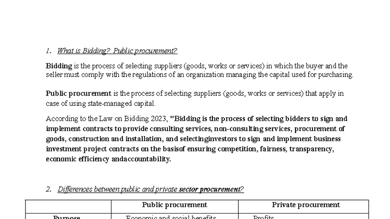 Bidding Process and Public Procurement Overview - Course Code: ĐT2023 ...