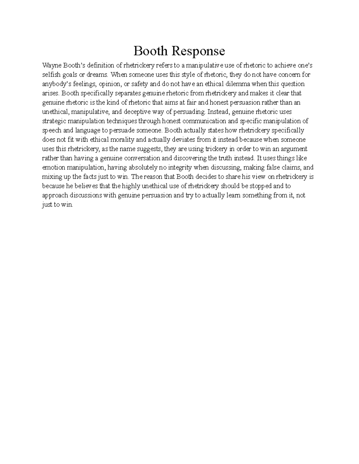 Booth's Response on Rhetoric vs. Rhetrickery: An Ethical Analysis - Studocu