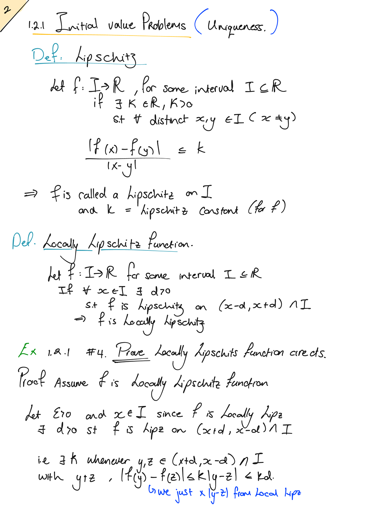 L2 - Lecture2 - 2 1.2 Initial value Problems (Uniqueness) Def. Lipschitz Let f: I R , for some ...