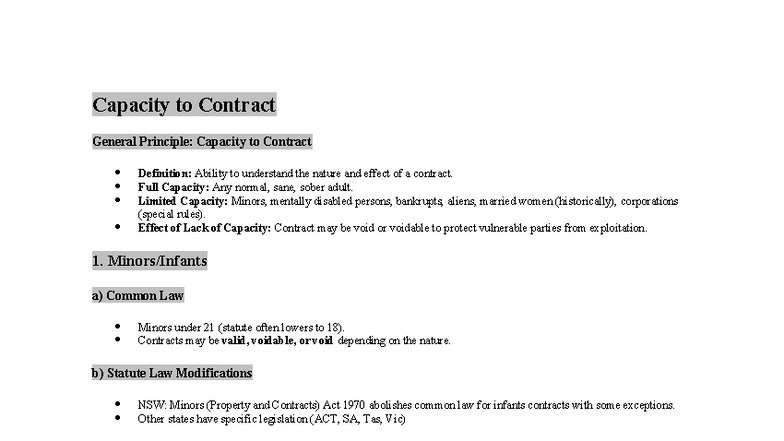 Capacity to Contract: General Principles and Case Law Overview - Studocu