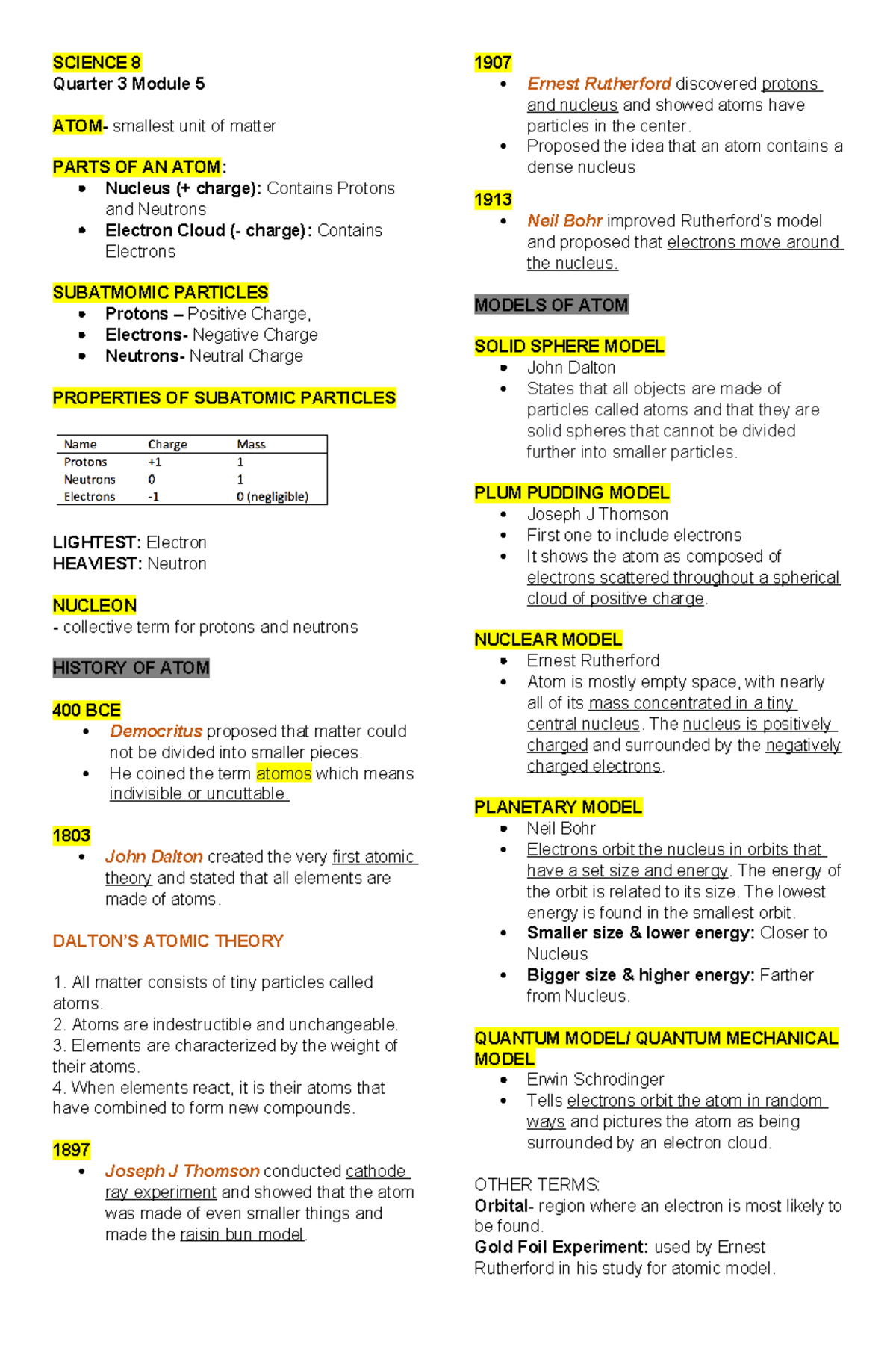 SCIENCE 8: Quarter 3 Module 5 - Understanding Atoms and Models - Studocu