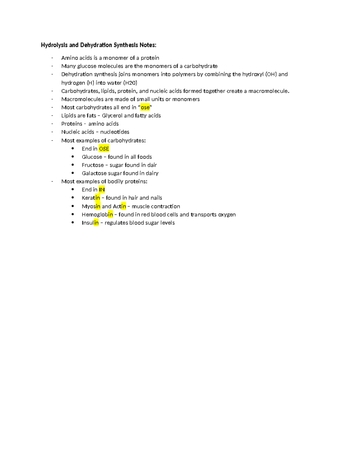 Hydrolosis and Dehydration Notes - Hydrolysis and Dehydration Synthesis ...