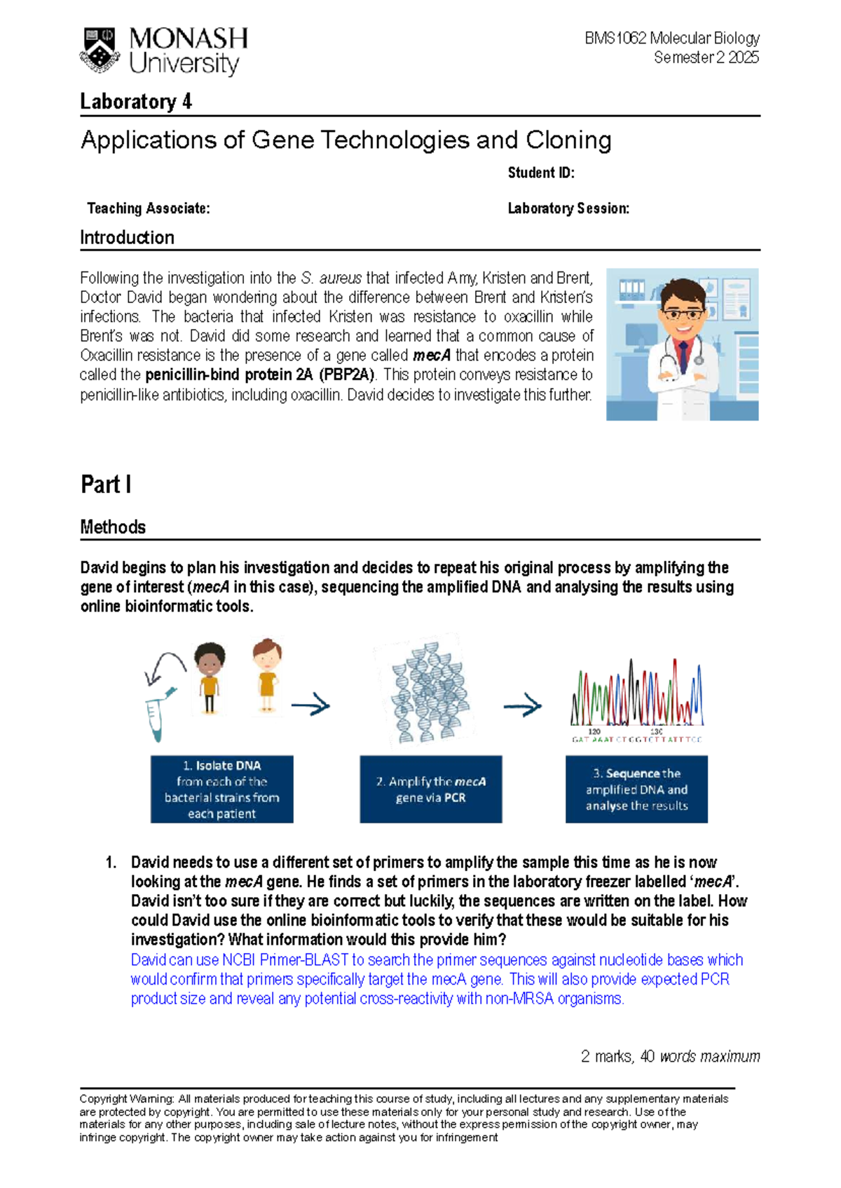 BMS1062 Molecular Semester 2 2025 Lab 4: Gene Tech & Cloning Insights ...