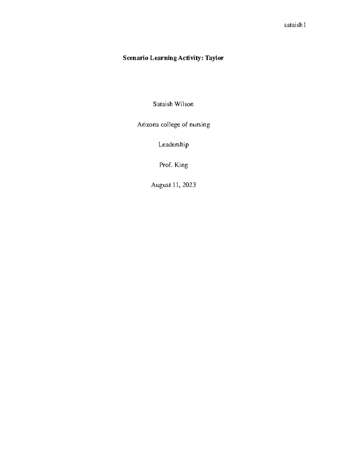 Scenario Learning Activity: Nurse Assignments by Taylor (Leadership ...
