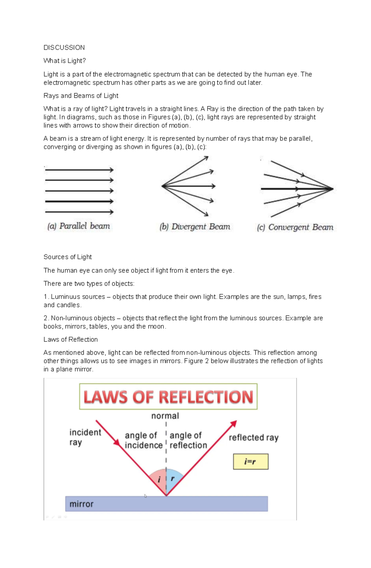 Activity discussion light - DISCUSSION What is Light? Light is a part ...