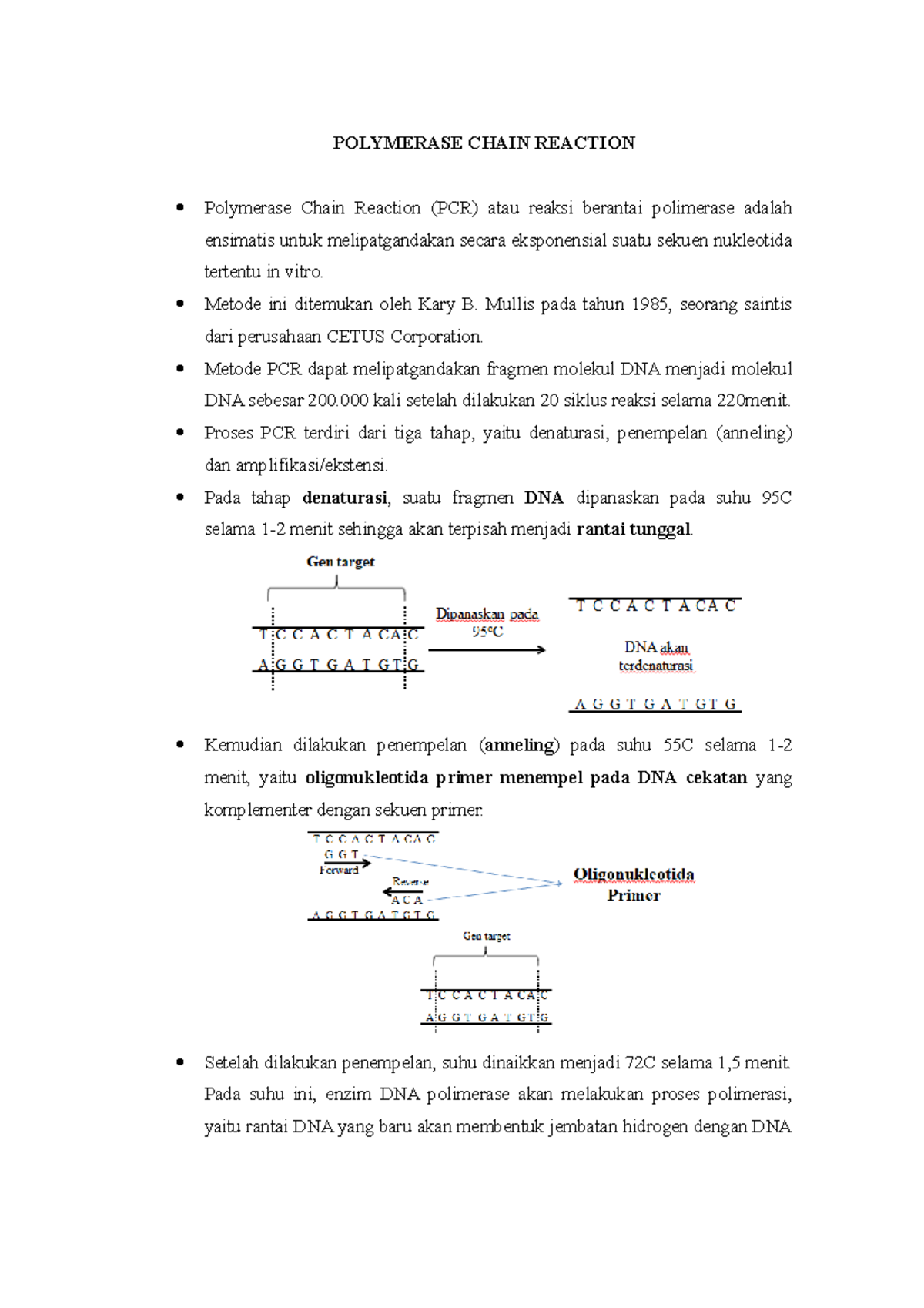 Rangkuman Materi PCR - Polymerase Chain Reaction (PCR) atau reaksi berantai polimerase adalah ...