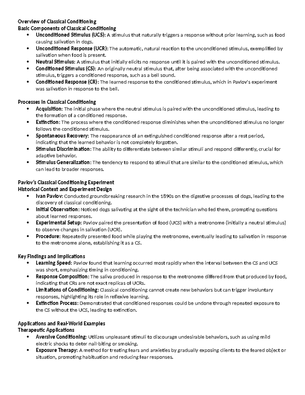 Classical and Operant Conditioning: Key Concepts (PSY 101) - Studocu