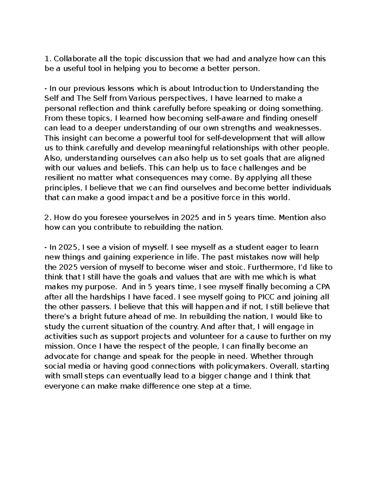 UTS - Personal Reflection on Self-Understanding and Future Goals - Studocu