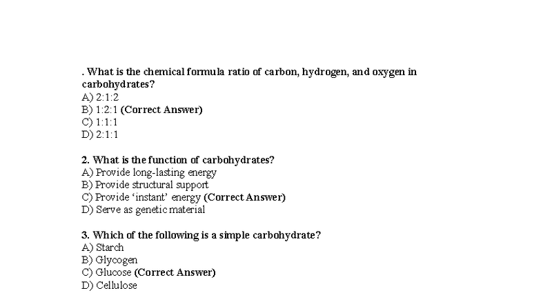 Phy Sci-Quiz: Carbohydrates, Lipids, Nucleic Acids & Proteins - Studocu
