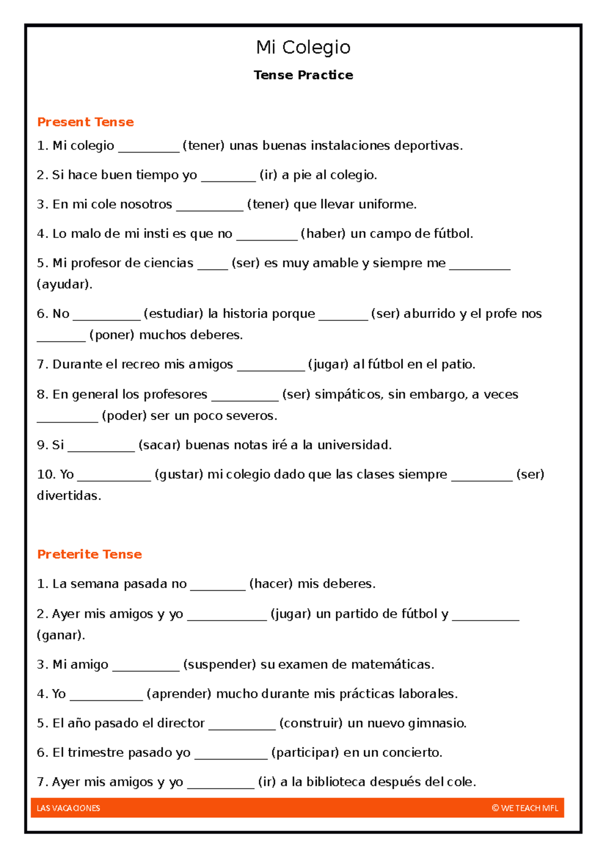 MI Colegio Tense Practice 2: Present, Preterite & Imperfect Tenses ...