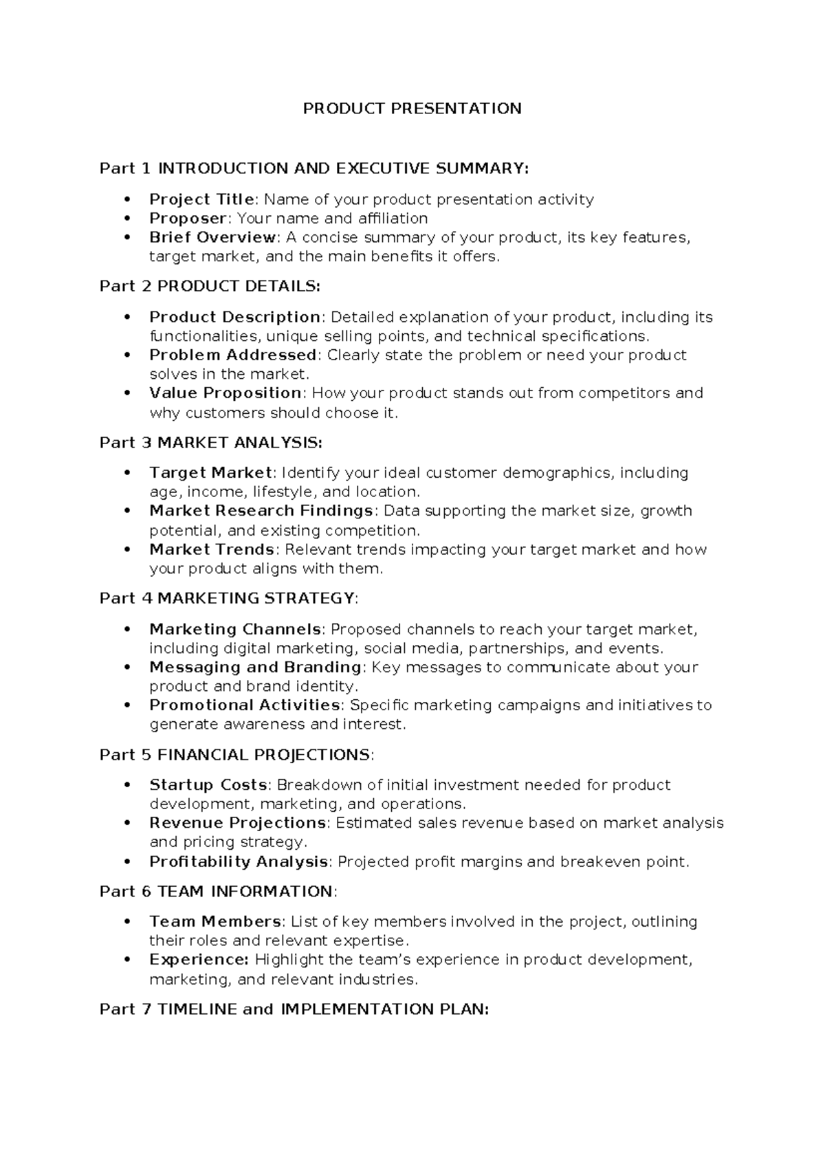 Product Presentation Flow: Comprehensive Guidelines and Structure - Studocu