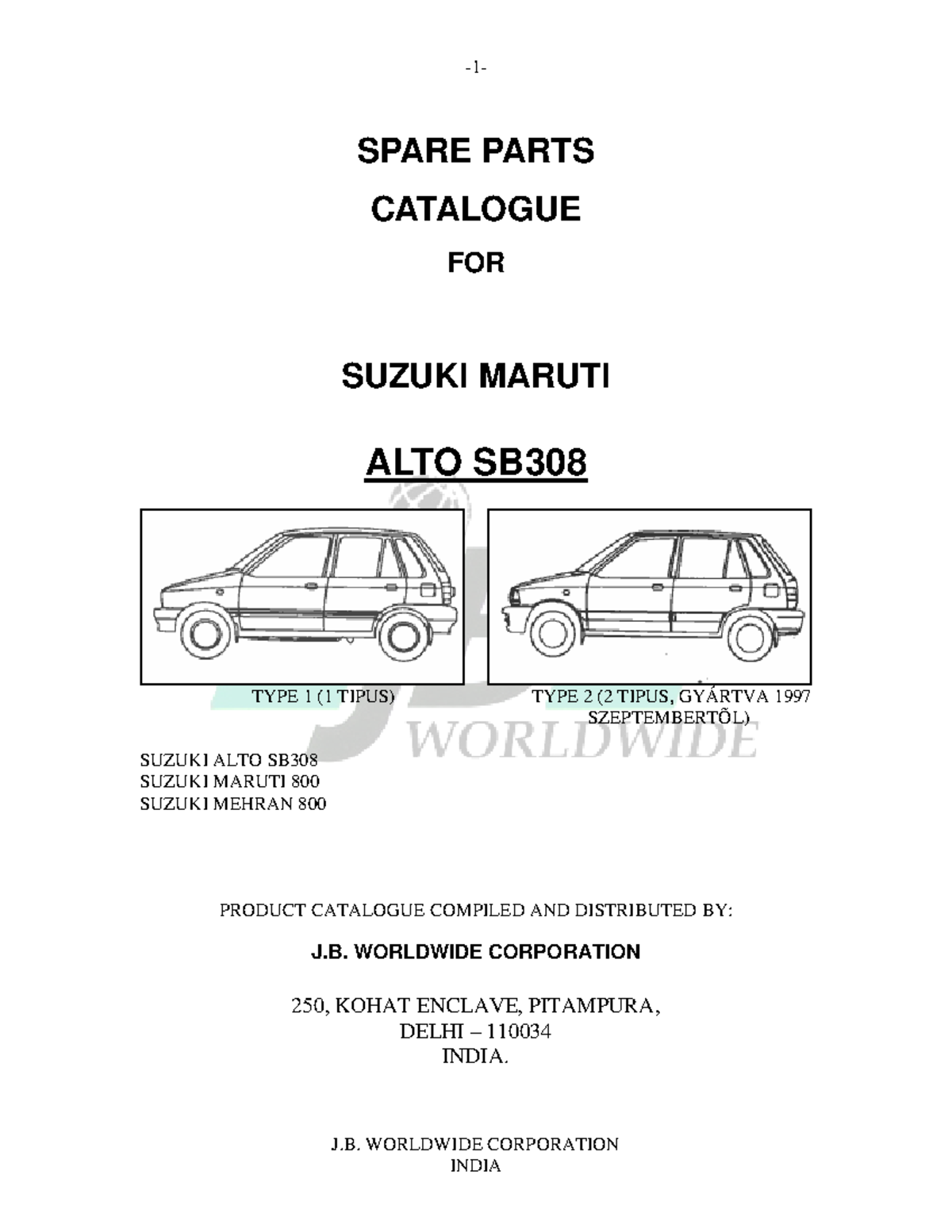 Suzuki Maruti M800 & MPI Parts Catalogue - J.B. Worldwide Corp - Studocu