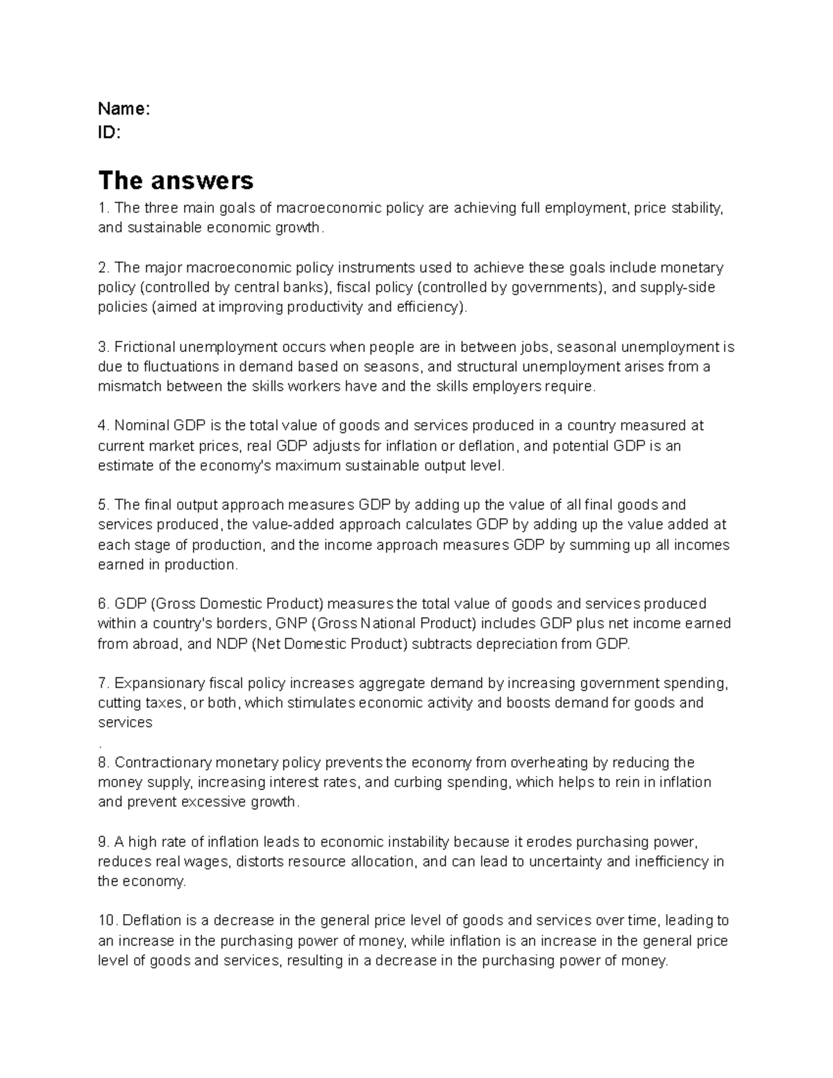 Accounting 101: Macroeconomic Policy & GDP Analysis Notes - Studocu