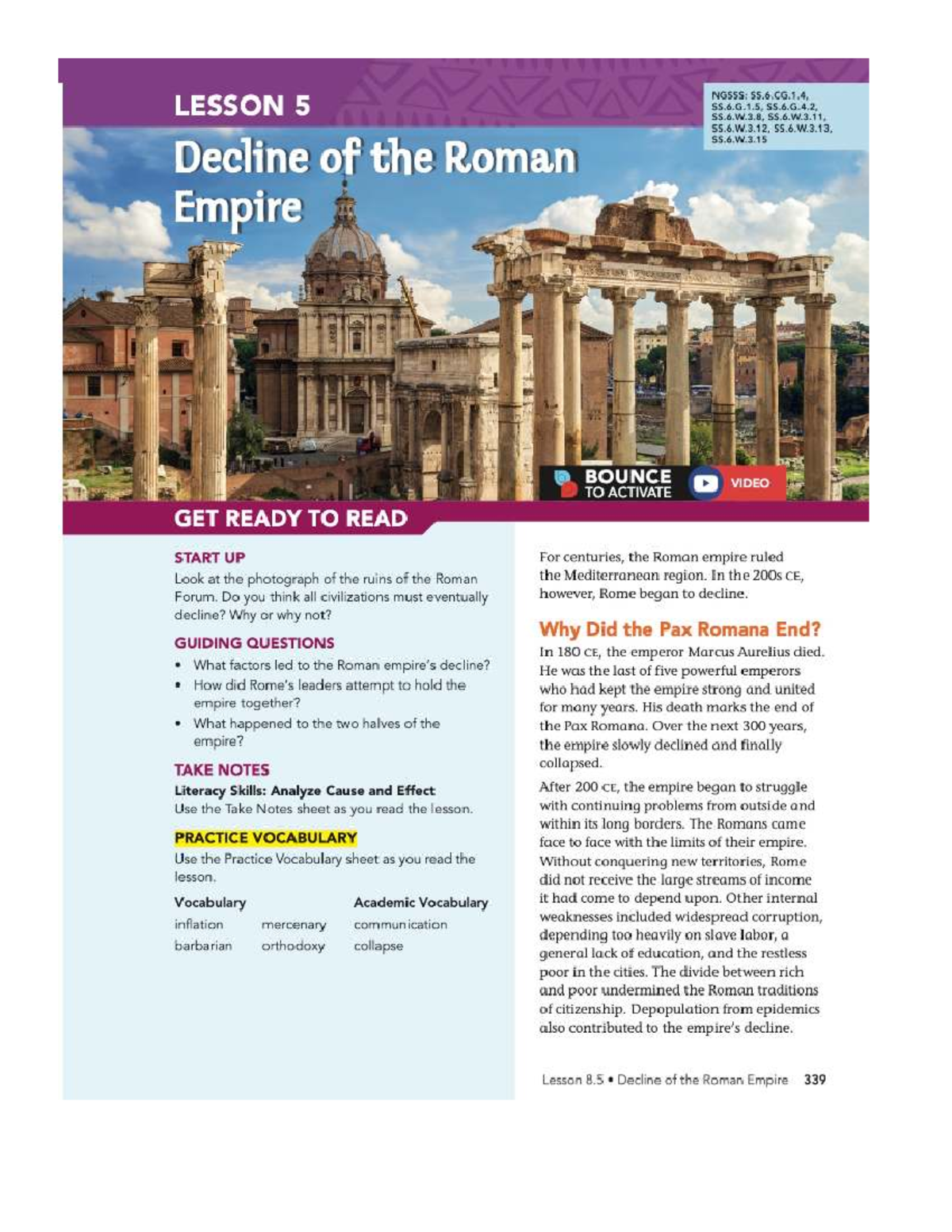 Decline of the Roman Empire - SS.6.CG.1 Lesson 5 Analysis - Studocu