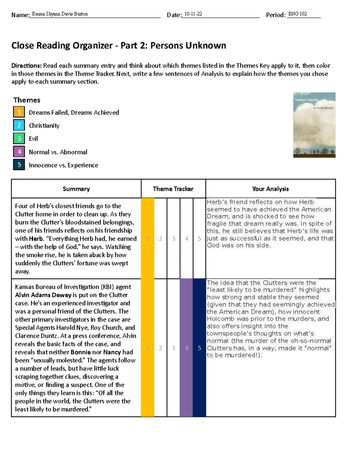 ENG 102 Close Reading Organizer: Analysis of "Persons Unknown" - Studocu