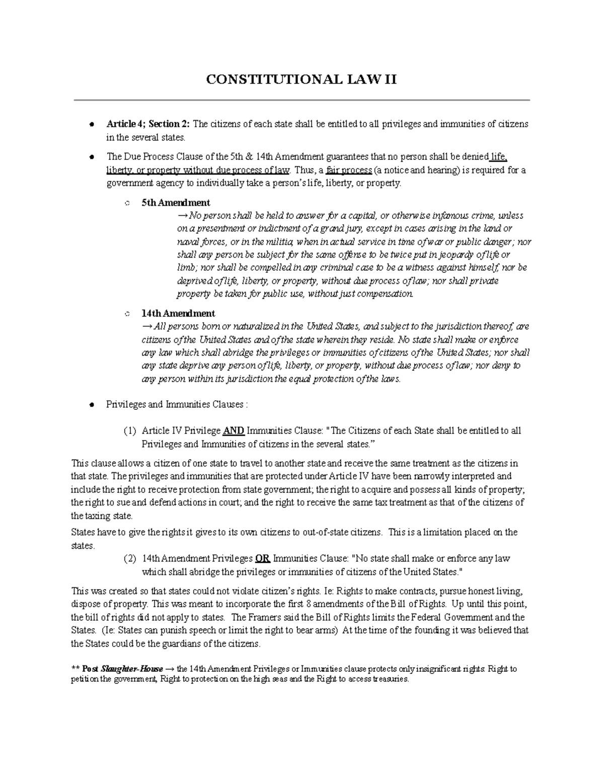 Final Constitutional LAW II Outline - CONSTITUTIONAL LAW II Article 4 ...
