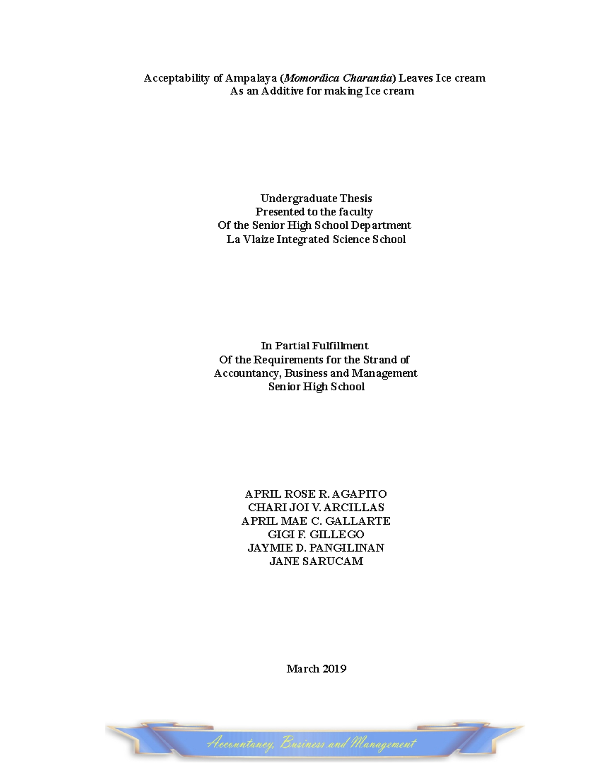 Acceptability of Ampalaya Leaves Ice Cream as Additive (Thesis) - Studocu