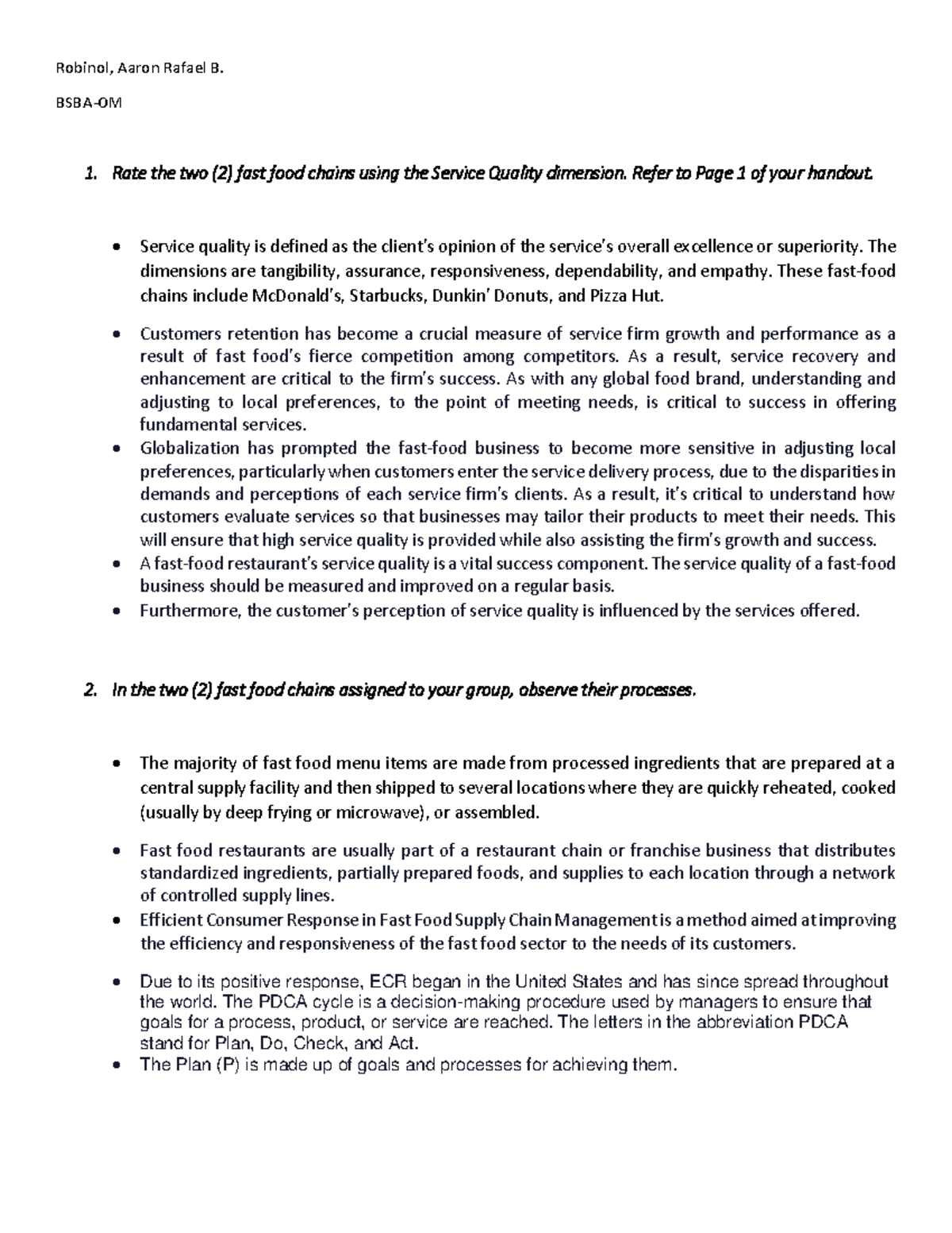 03 BSBA-OM Assignment 1: Evaluating Service Quality in Fast Food Chains ...