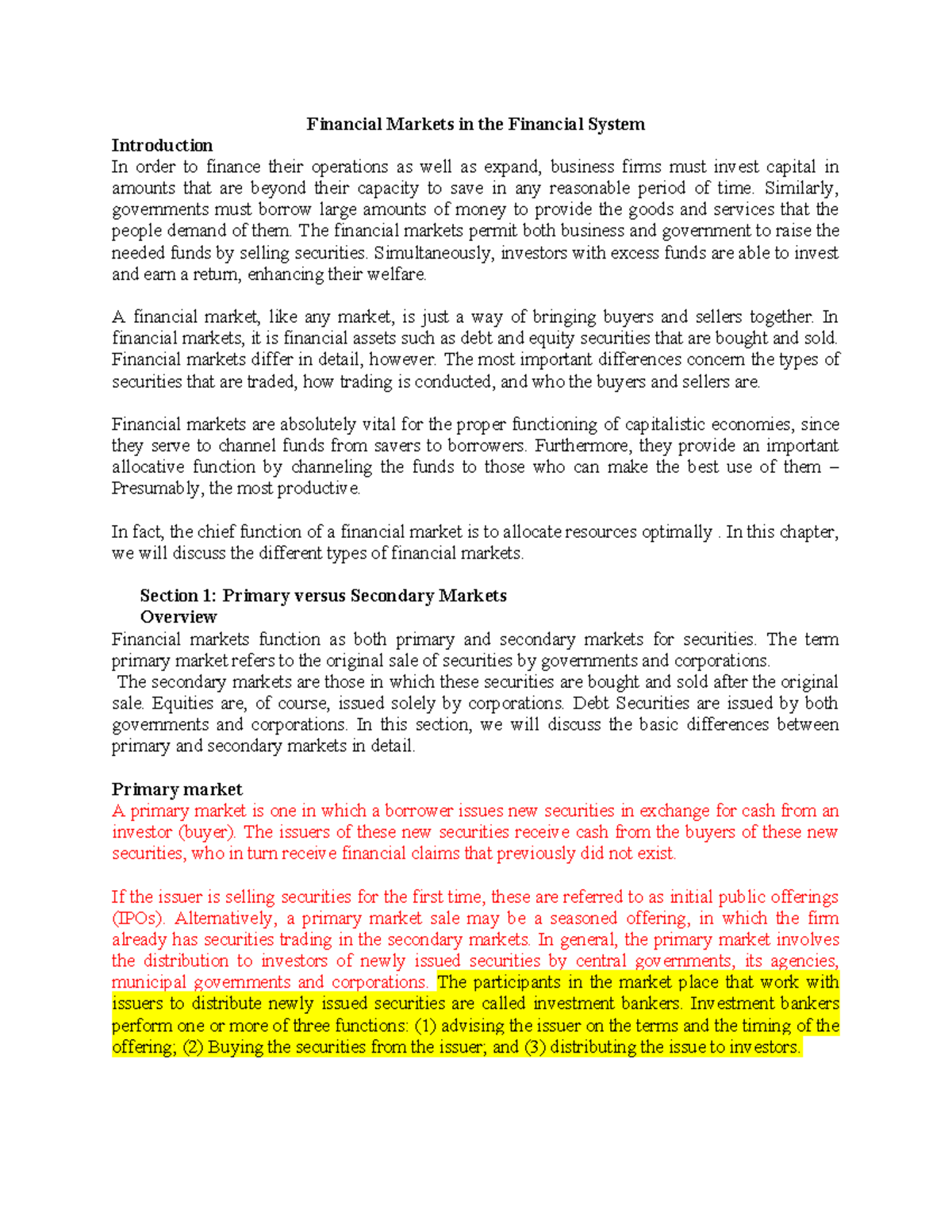 FMA1 - Financial Markets Overview and Key Concepts - Studocu