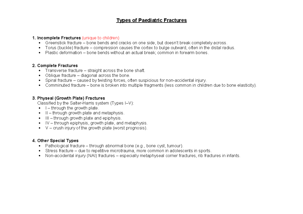 Document (23) - Types of Paediatric Fractures and Classifications - Studocu