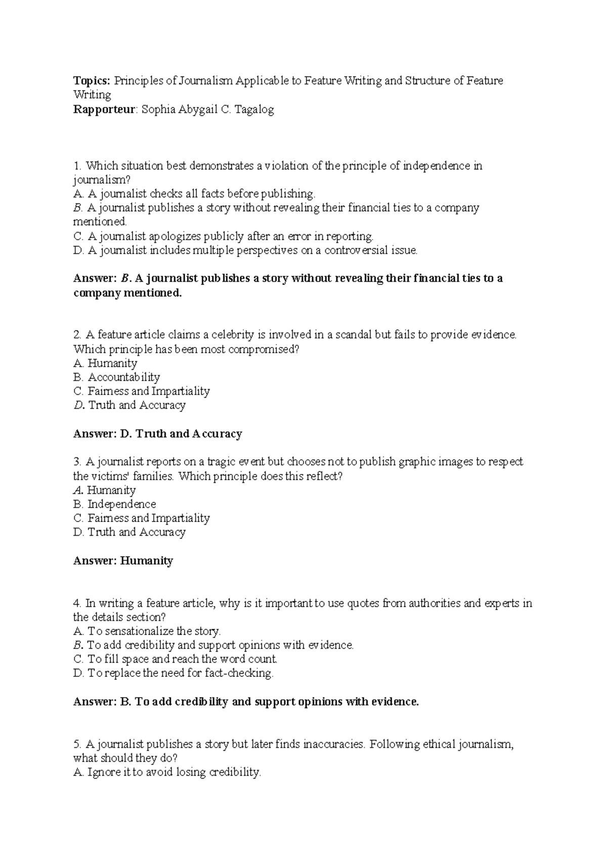 Principles & Structure of Feature Journalism (JOUR 101) - Studocu
