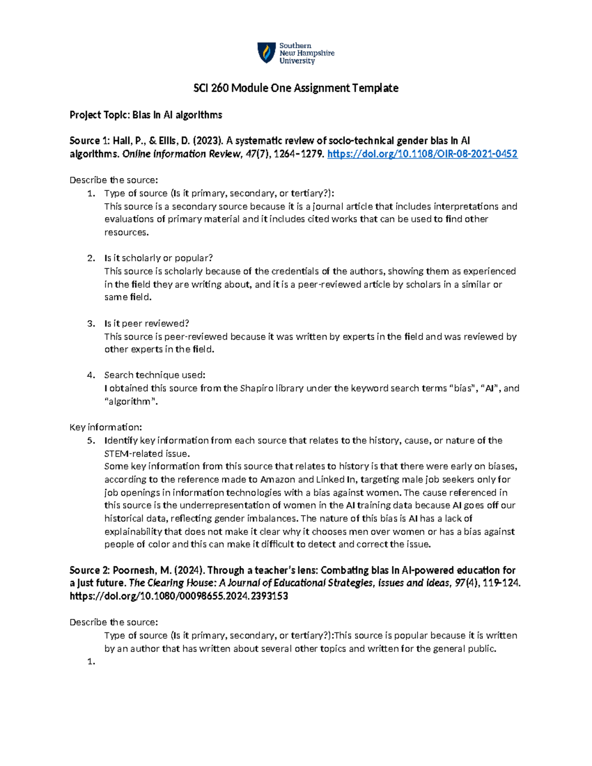 SCI 260 Module 1 Assignment: Analyzing Bias in AI Algorithms - Studocu