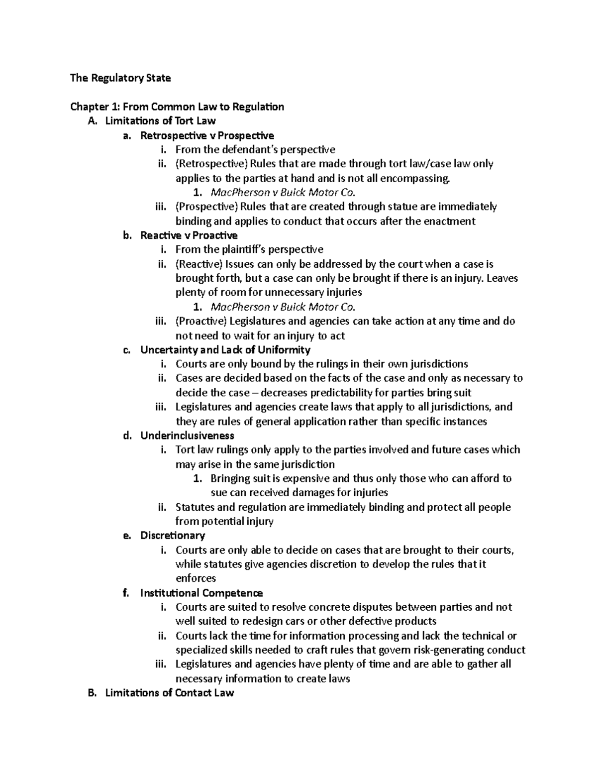 Leg:Reg Outline - The Regulatory State Chapter 1: From Common Law to ...