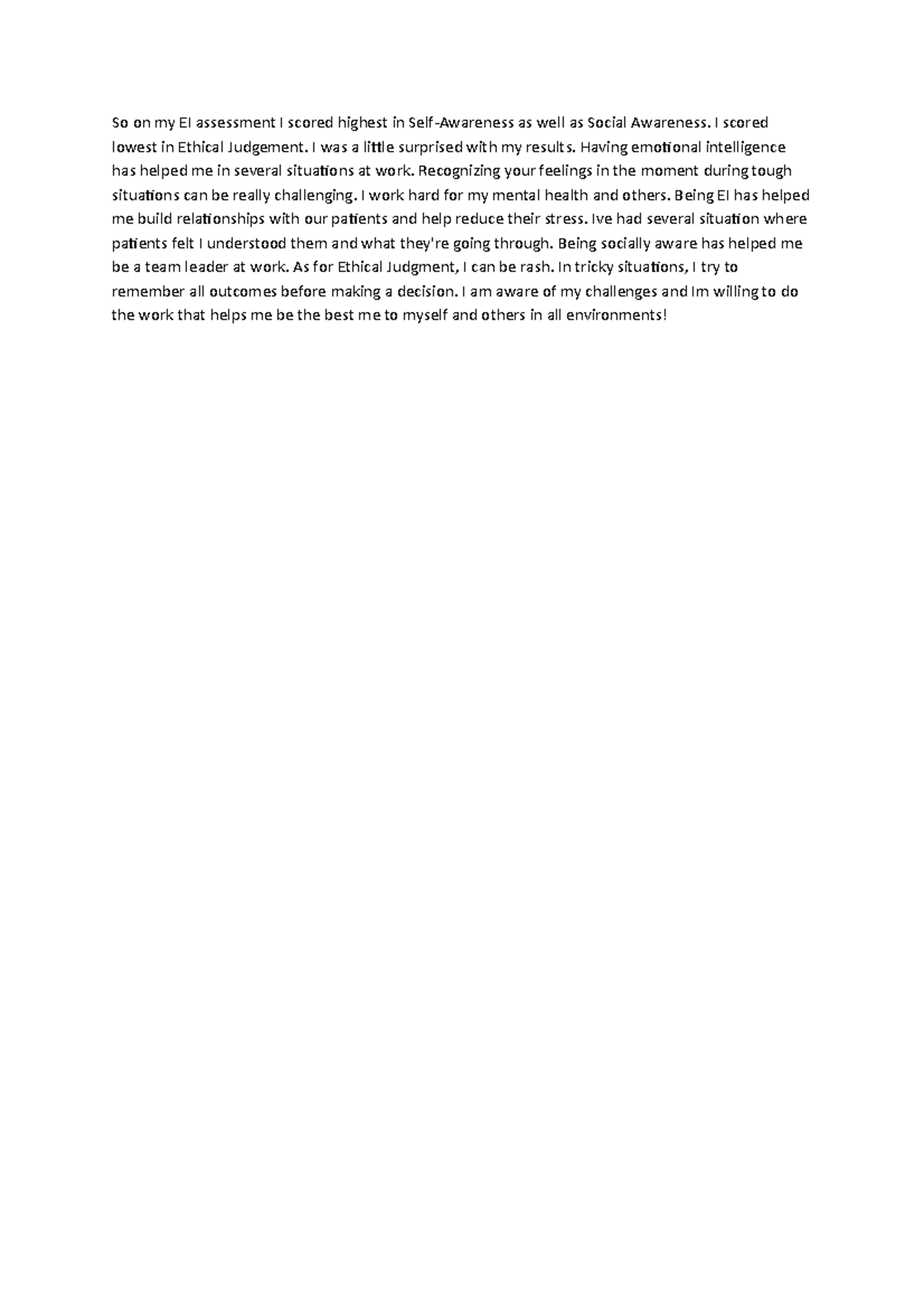1-1 Discussion: Emotional Intelligence - So on my EI assessment I ...