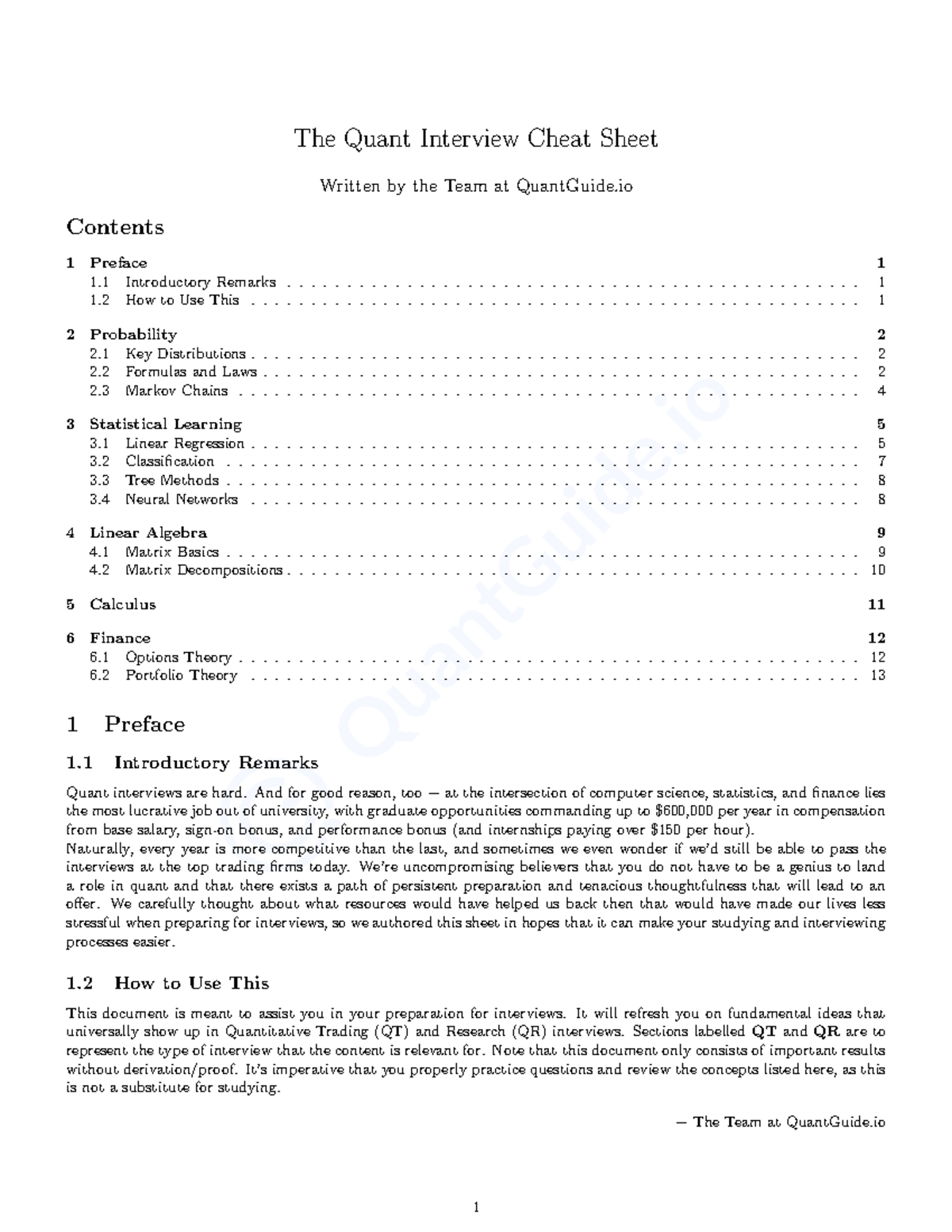 Quantitative Interview Prep Cheat Sheet: Key Concepts & Strategies ...