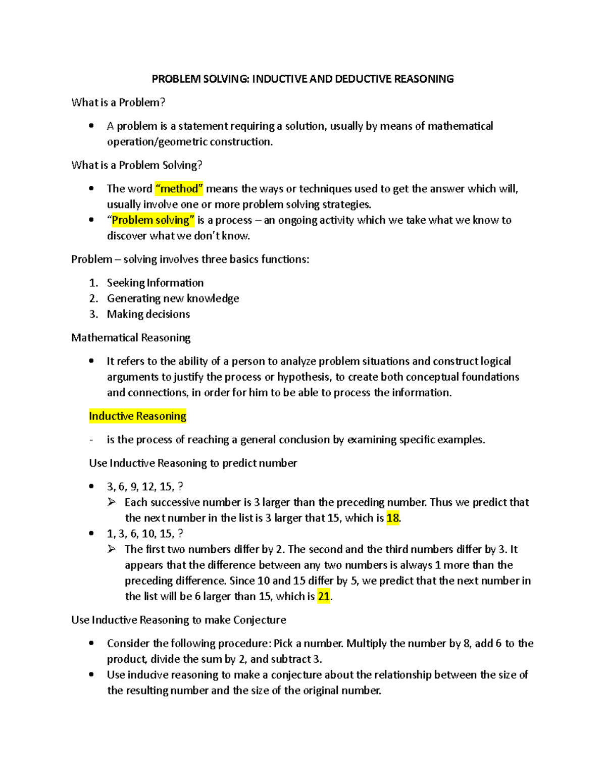 MATH- Reviewer on Inductive & Deductive Reasoning Concepts - Studocu