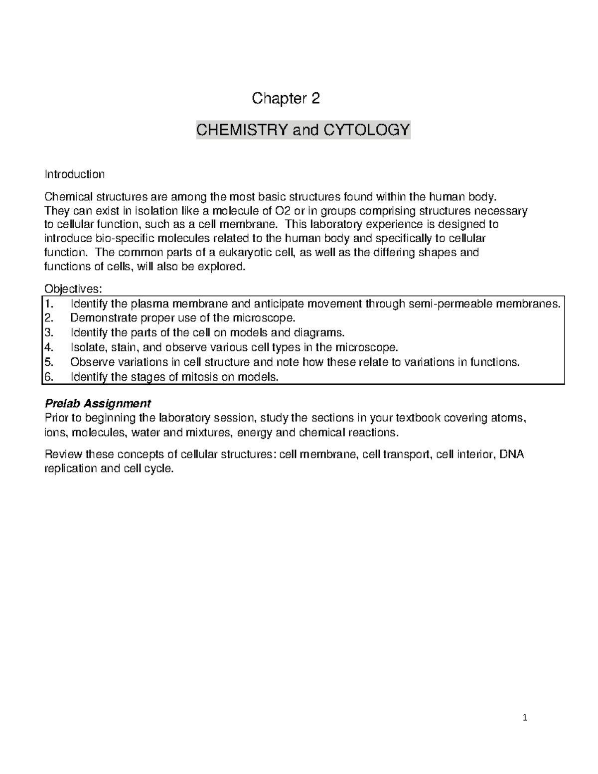 Lab 2: Chemistry and Cytology - Introduction to Cell Structures and Functions - Studocu
