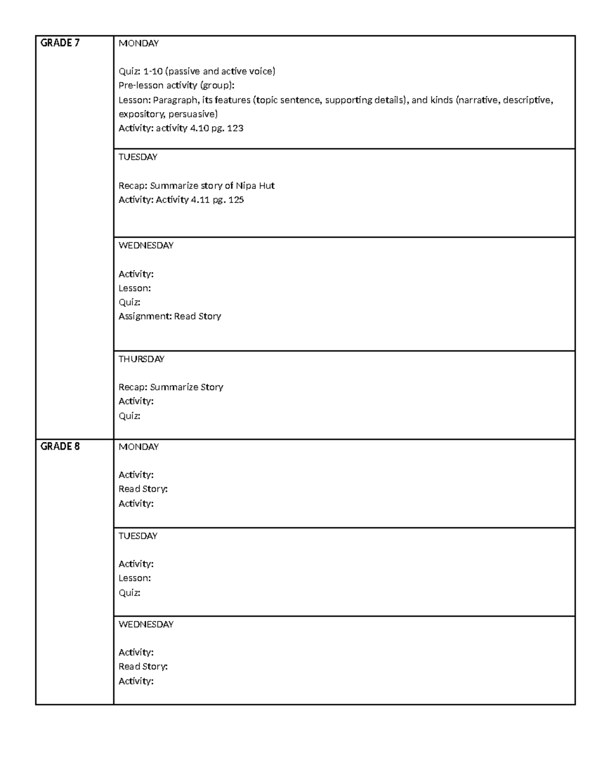 GRADE 7 Quiz: Active & Passive Voice, Paragraph Features & Activities ...