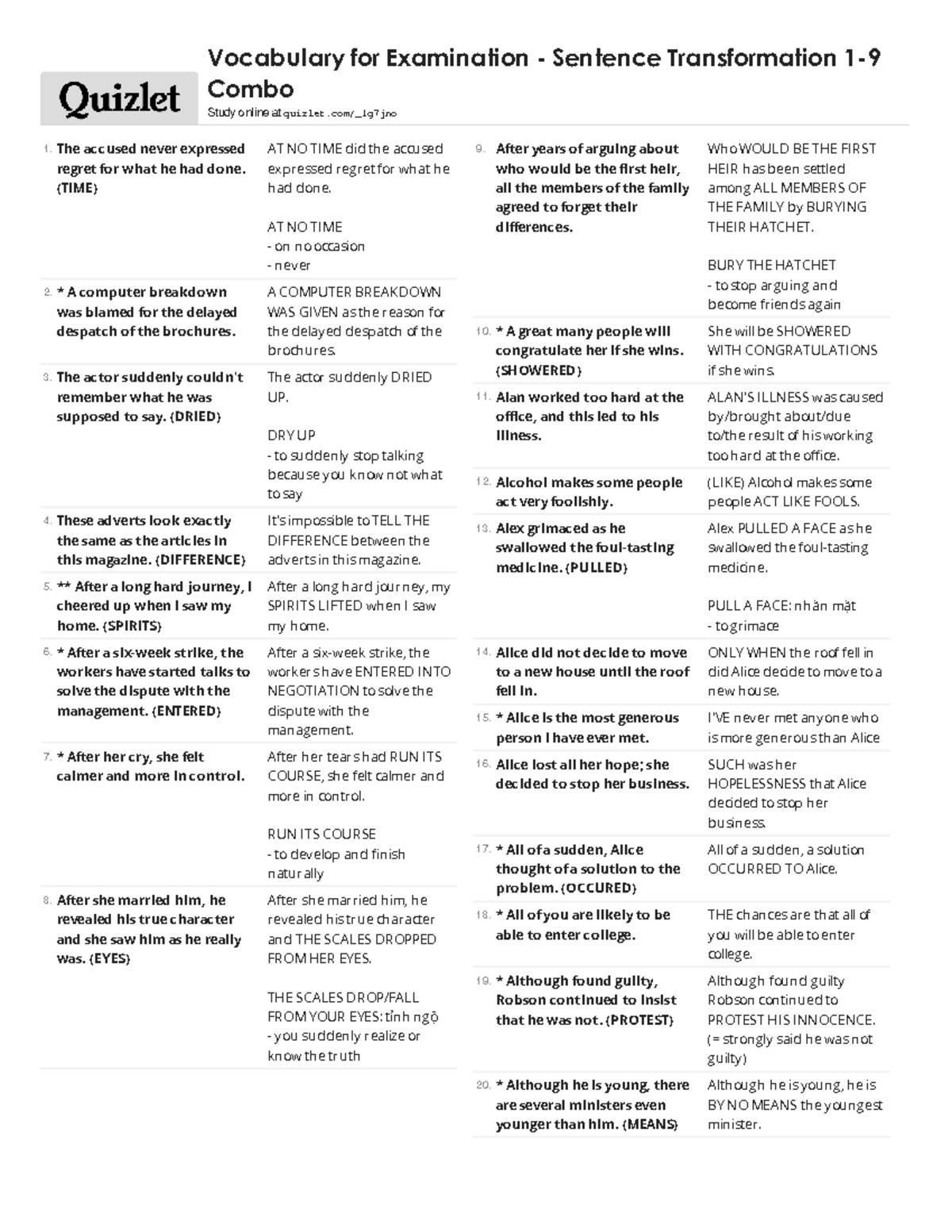 Sentence Transformation Vocabulary Study (ENG 101) - Studocu