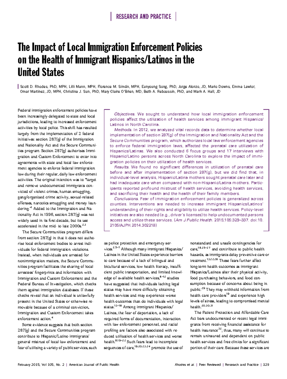 The Impact Of Local Immigration Enforcement Policies On Hispanic Health