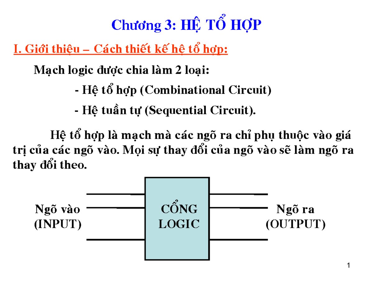 DTS-C3: Tóm Tắt Về Hệ Tổ Hợp Trong Mạch Logic - Studocu