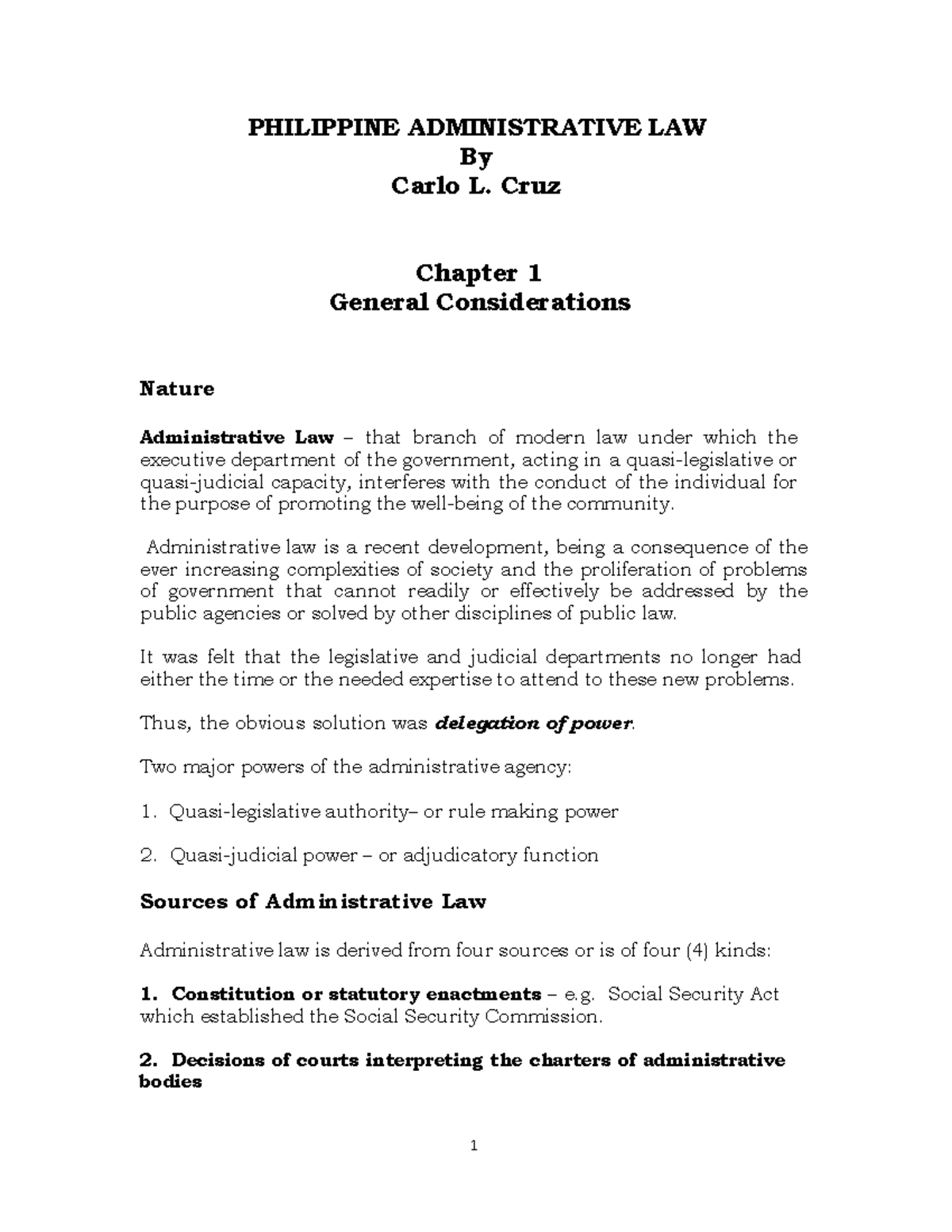 PHILIPPINE ADMINISTRATIVE LAW (ADMIN 101) Chapter 1: General ...
