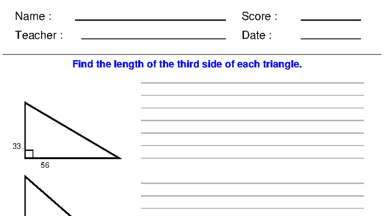 Pythagorean Theorem: Finding Triangle Side Lengths - Studocu
