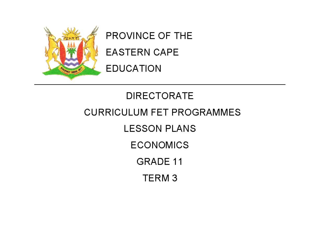 25.57 - Term 3 Economics Grade 11 Lesson Plans - Studocu