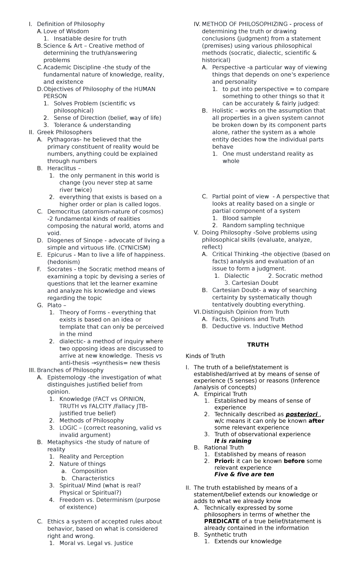 Grade 12 Philosophy: 1st Grading Handouts on Key Concepts - Studocu