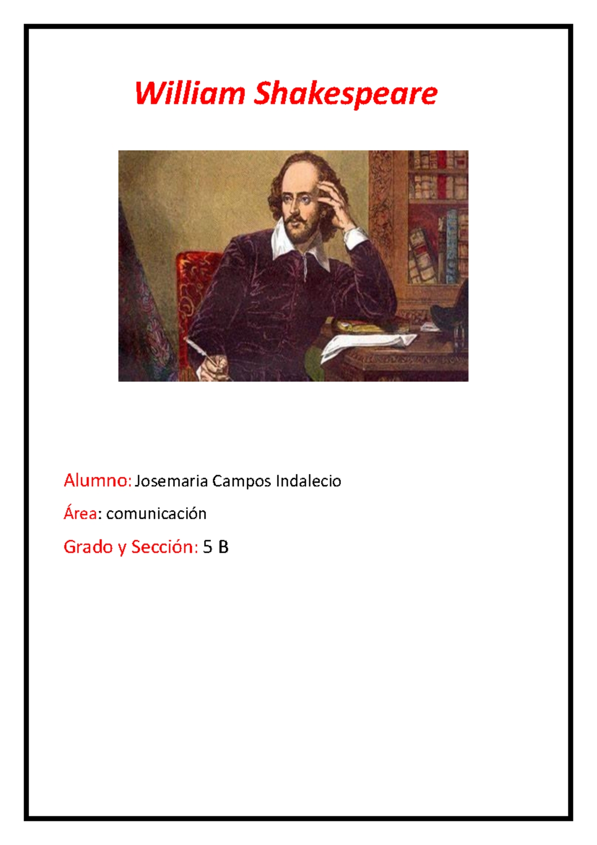 William Shakespeare: Vida y Obra - Informe 5B - Studocu