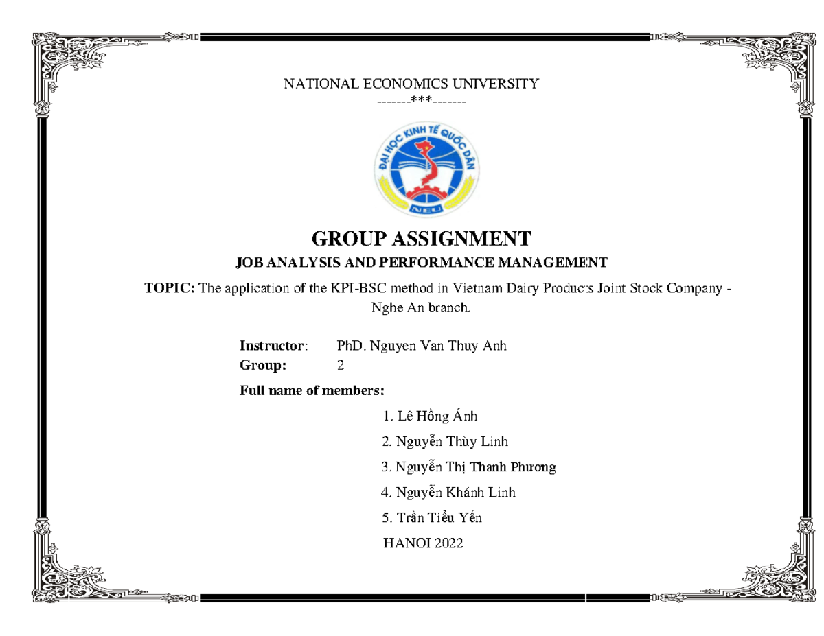 Group Assignment 2: KPI-BSC Method Application at Vinamilk - Group 2 - Studocu