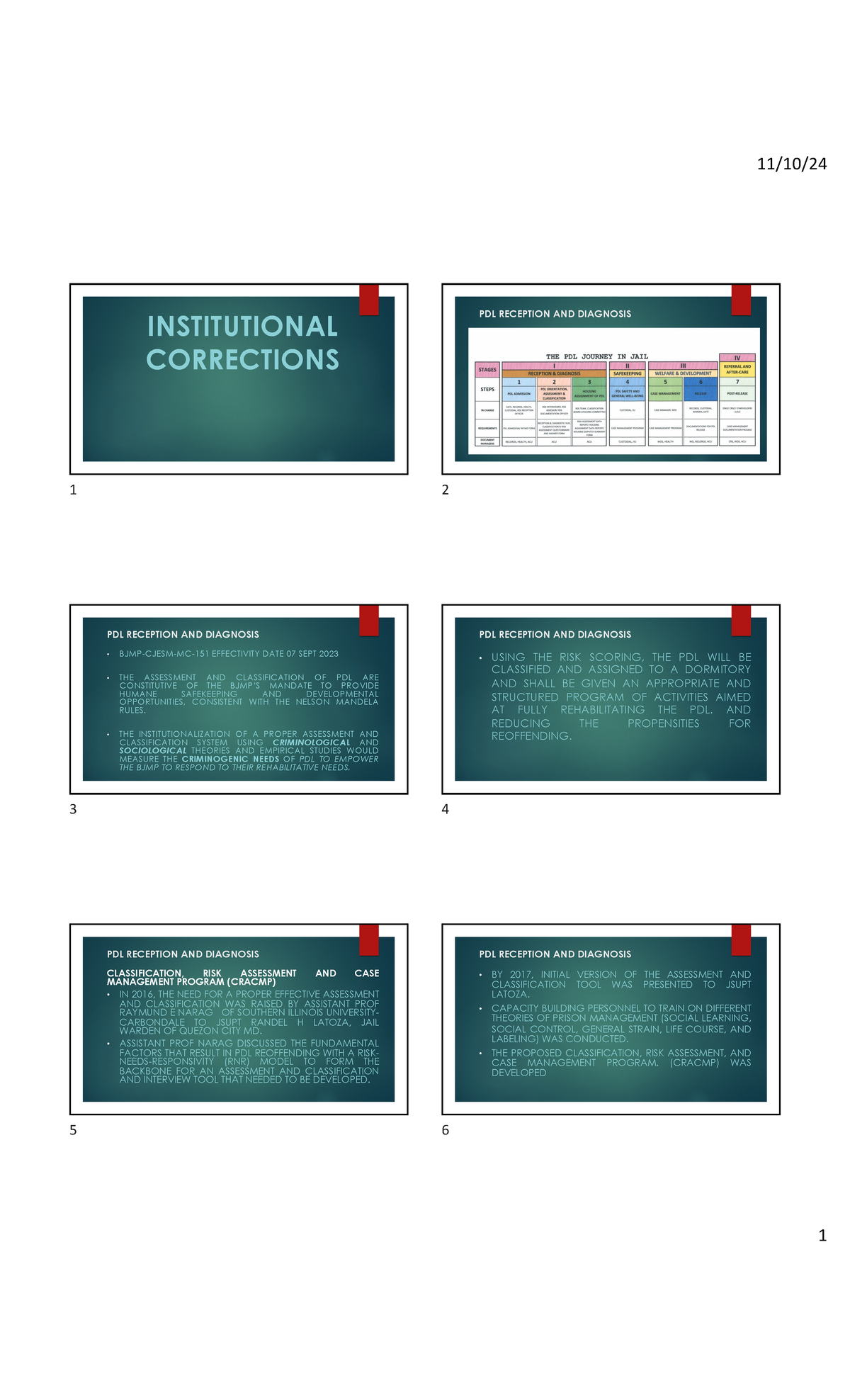 Institutional-Corections-Lesson-PDLK-reception-and-diagnosis - INSTITUTIONAL CORRECTIONS 1 PDL ...