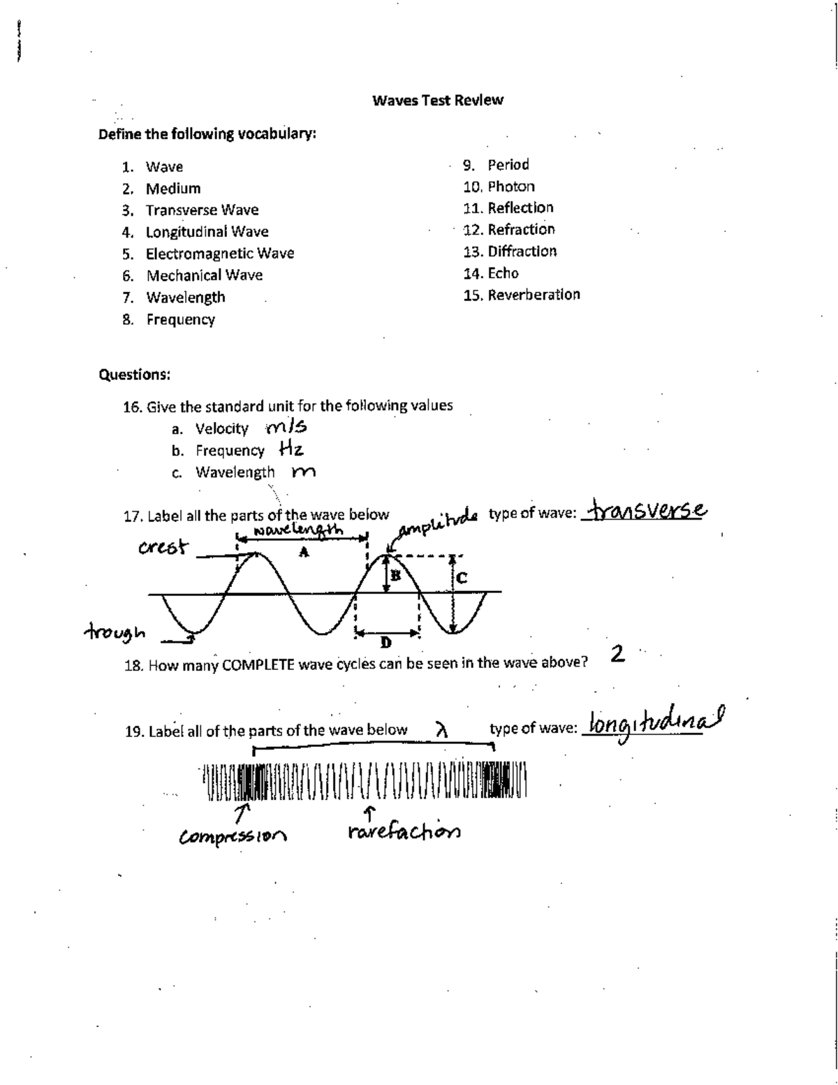 Waves Test Review (Course Code: PHY101) - Key Concepts & Answers - Studocu