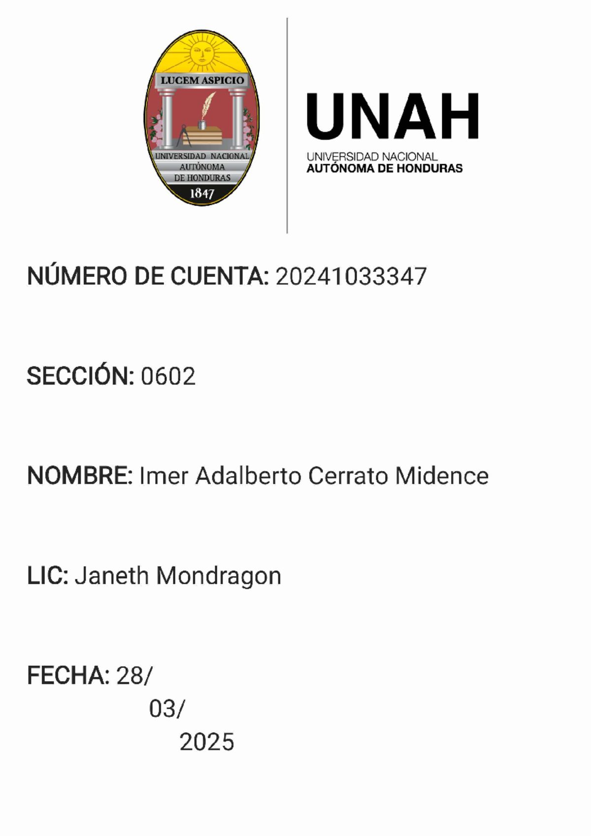 Español general - LUCEM ASPICIO UNAH UNIVERSIDAD NACIONAL UNIVERSIDAD ...